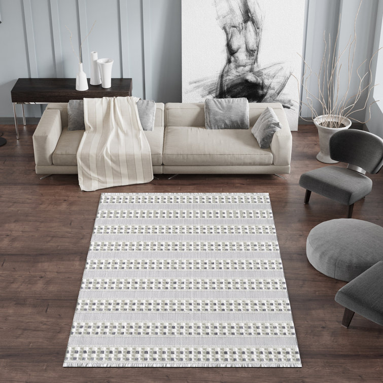 Foundry Select Tapis en polyester teint dans l'espace à motif géométrique gris et blanc Milos ...